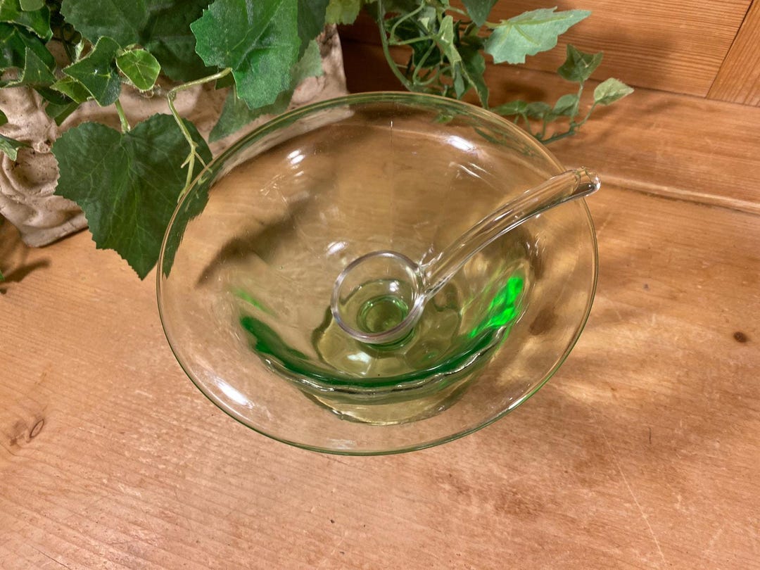 Vintage Uranium Glass Mayo Bowl Set | UV Glass Mayonnaise Pedestal Bowl ...