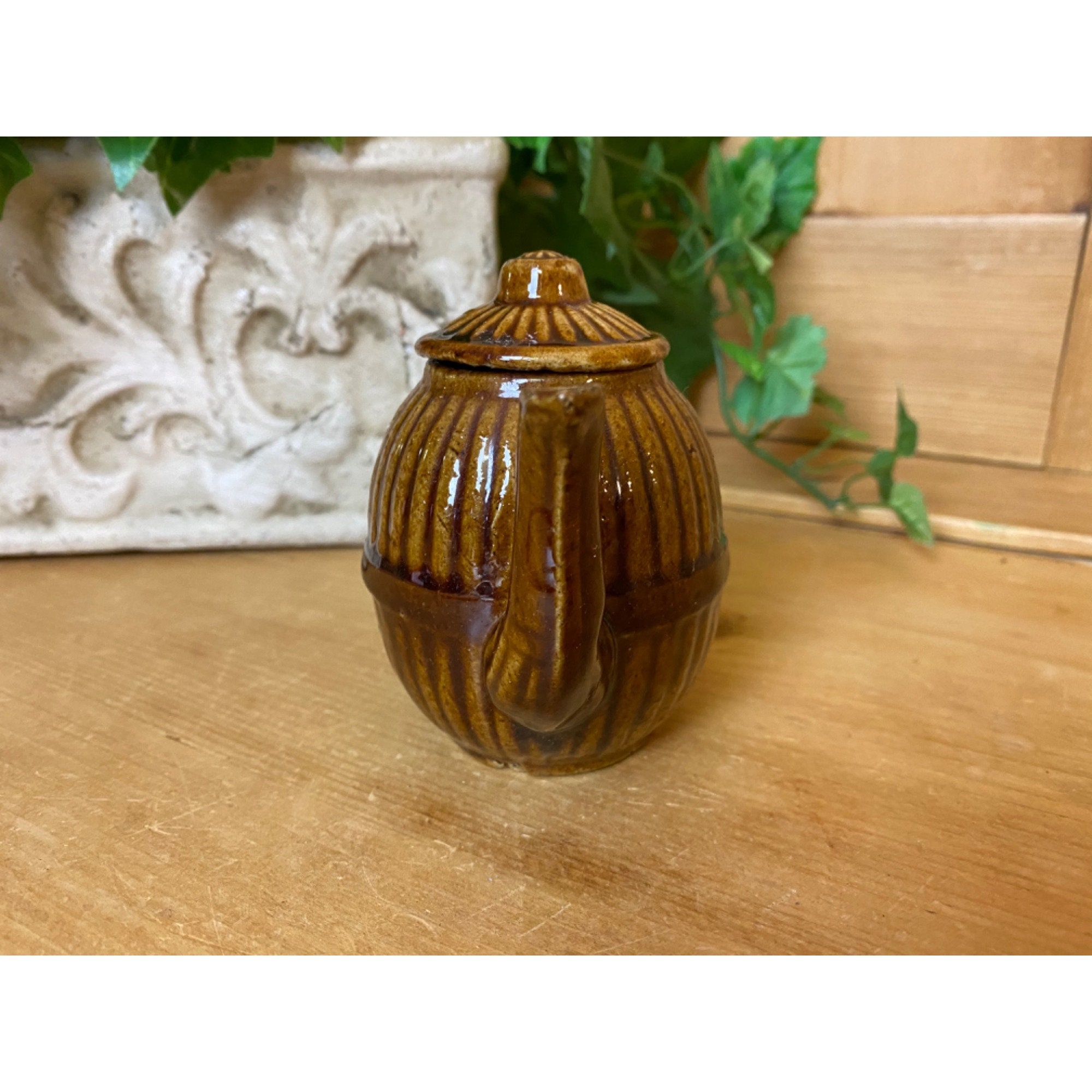 Vintage Miniature Brown Pottery Pitcher With Lid Bennington - Etsy