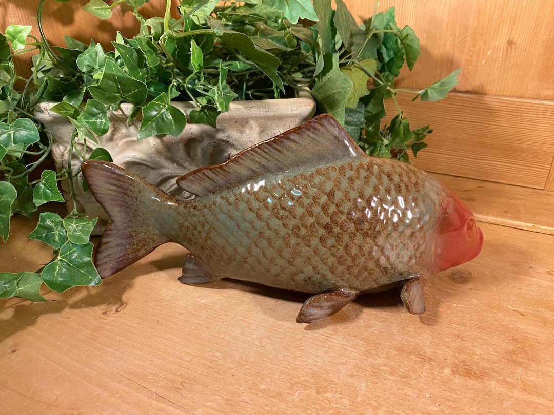 Vintage Ceramic Koi Fish Figurine Carp Fish Statue Cottagecore Shelf ...