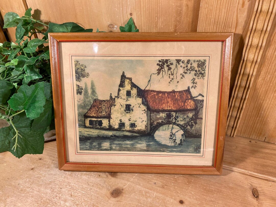 Vintage Framed Landscape Art Print | Dutch Village Landscape Art Print ...