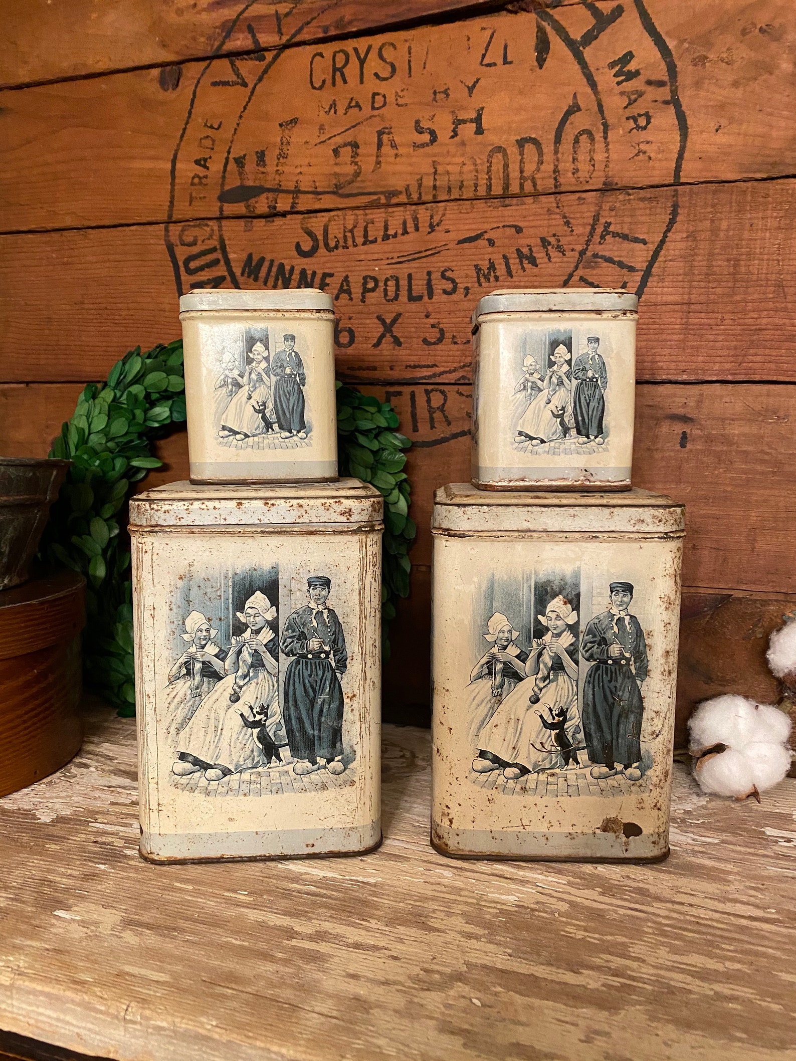 Vintage Blue & White Canister Tin Set Old Dutch Tins Lot | Etsy