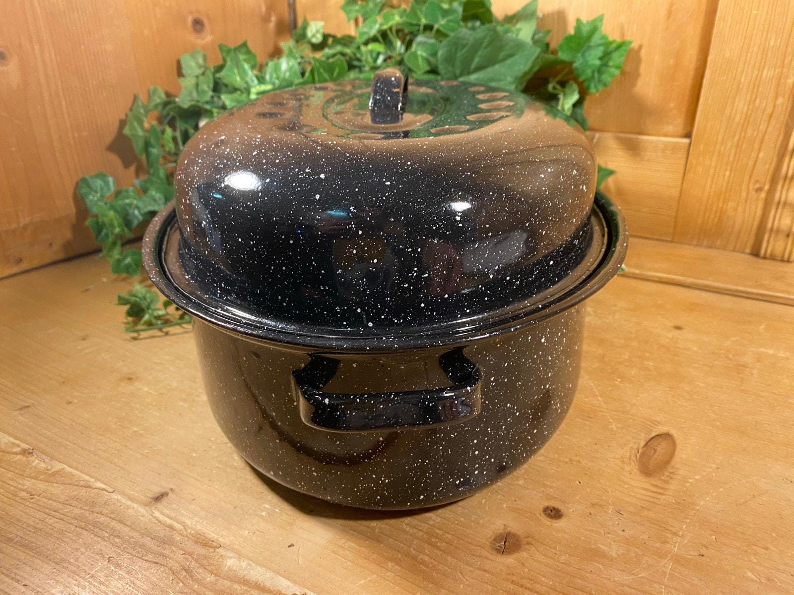 Vintage Speckled Black Enamel Roasting Pan | Enamelware Roaster ...