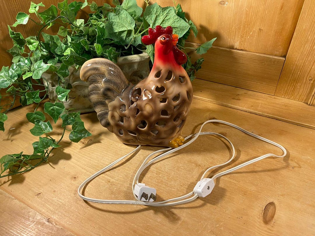 Vintage Ceramic Rooster Lamp Brown Red Ceramic Chicken Light Roosters ...