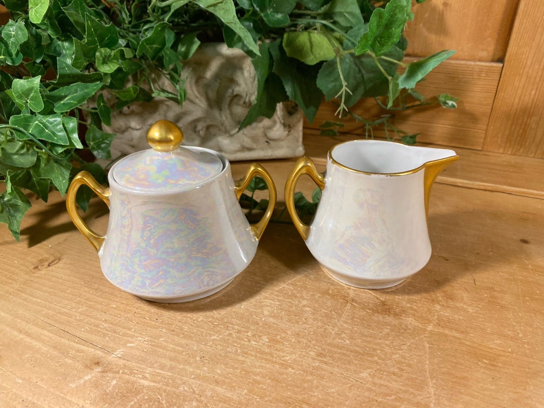 Vintage Lusterware China Sugar and Creamer Set of 2 Iridescent White ...