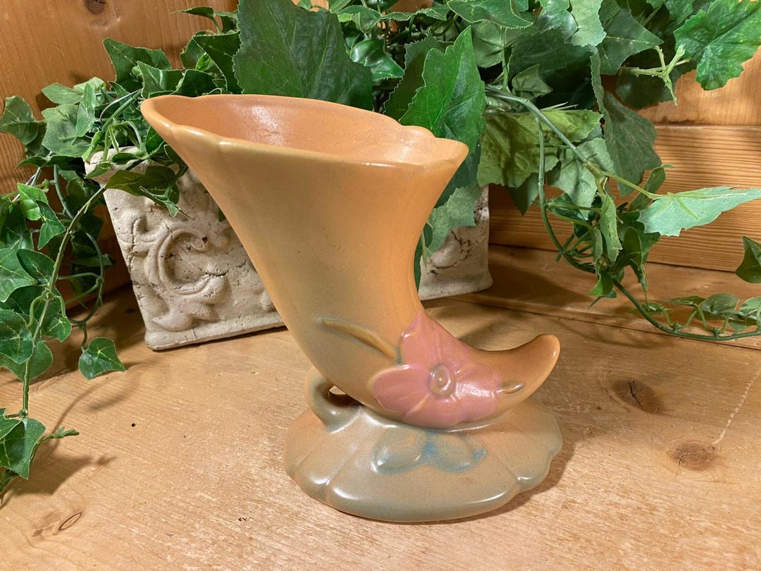 Vintage 1930s Wild Rose Cornucopia Pottery Vase | Weller | Art Deco ...
