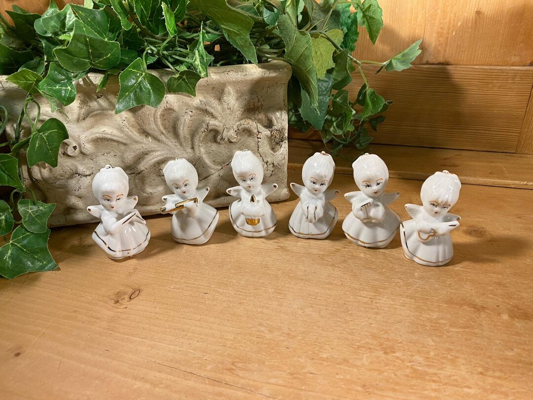 Vintage White Porcelain Musical Angel Figurines - Set of 6 | Christmas ...
