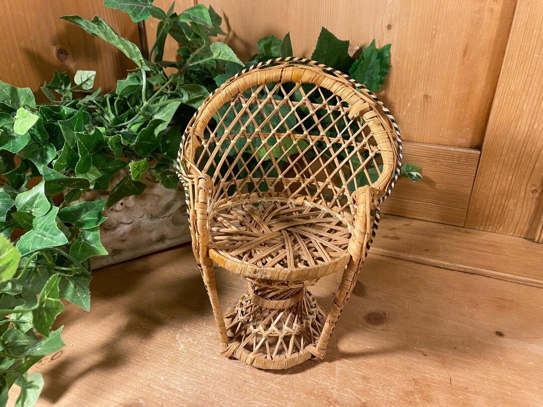 Vintage Rattan Peacock Doll Chair | Miniature Wicker Doll Chair ...
