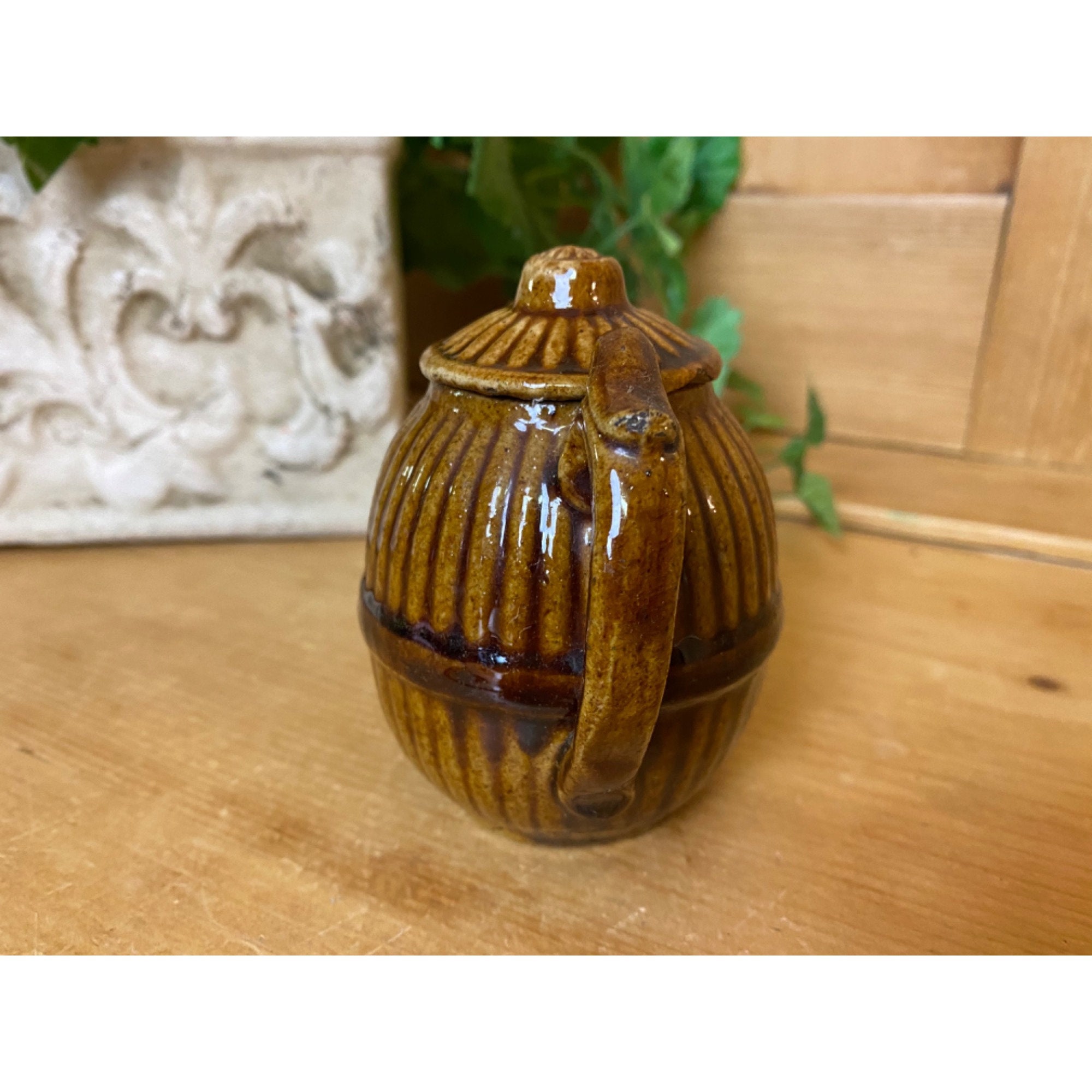Vintage Miniature Brown Pottery Pitcher With Lid Bennington - Etsy