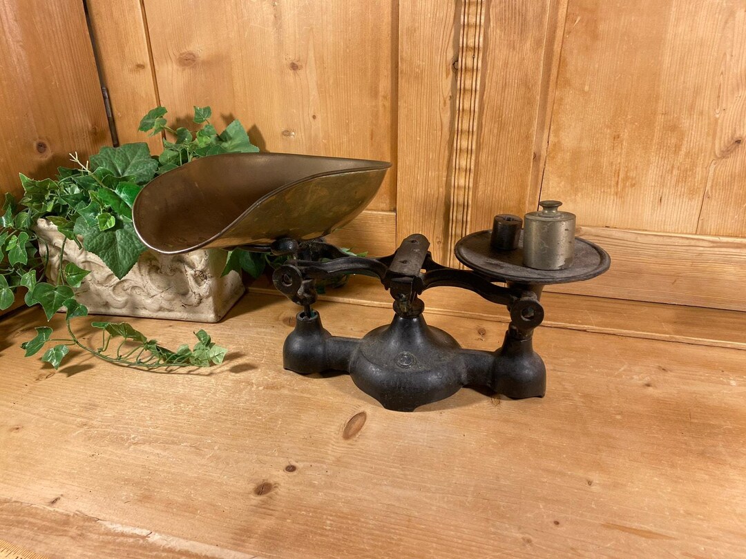 Vintage Cast Iron and Brass Scales With Partial Weights | Primitive ...