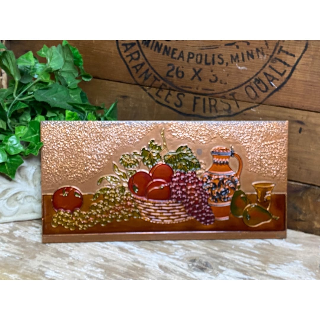 Vintage Copper Embossed Fruit Still Life Wall Decor | 1970s Metal Wall ...