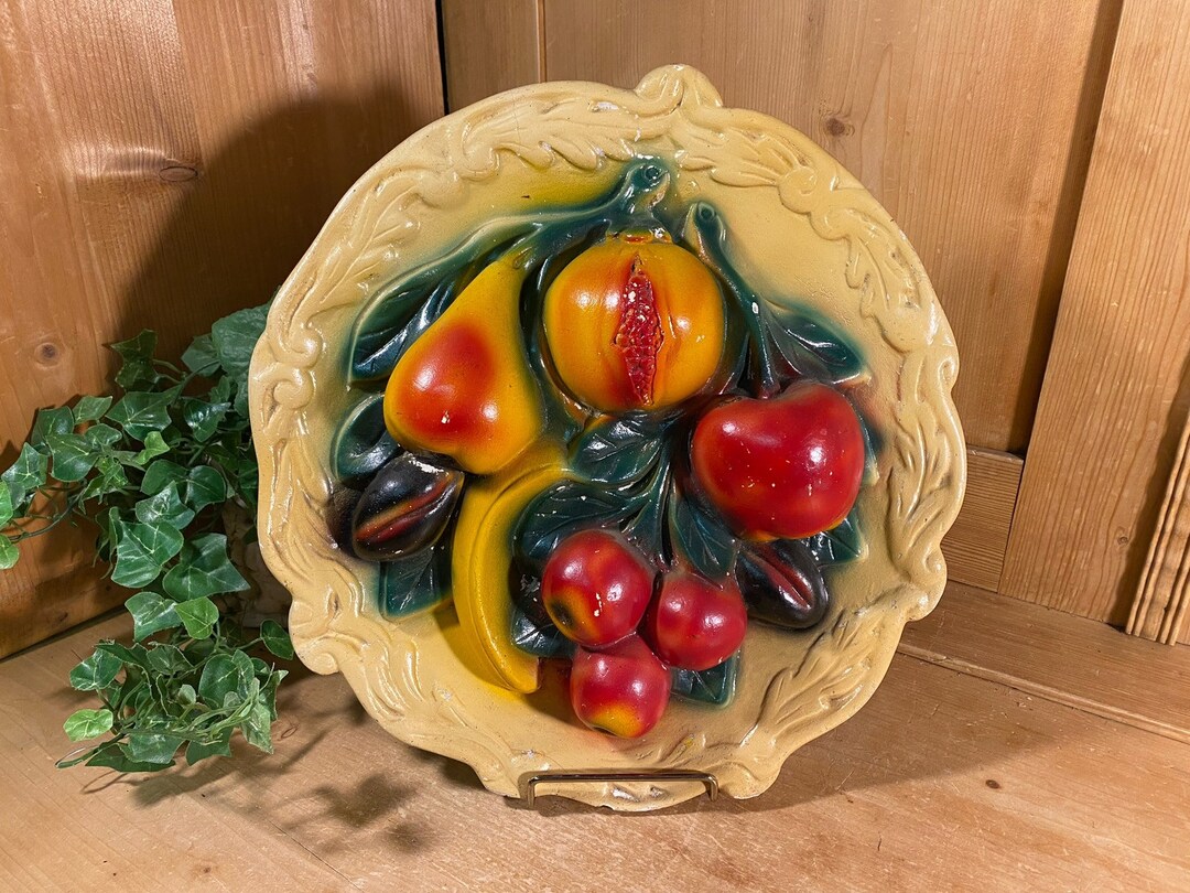 Vintage Chalkware Fruit Bowl Wall Decor Cottagecore Kitchen Decor Pears ...