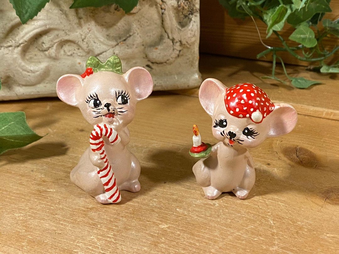 Vintage Christmas Mouse Figurines - Set of 2 | Christmas Mice | Candy ...