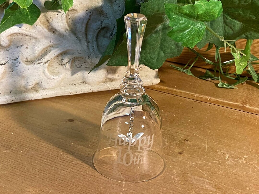 Vintage Lead Crystal Intaglio Bell | Happy 10th | Commemorative Clear ...
