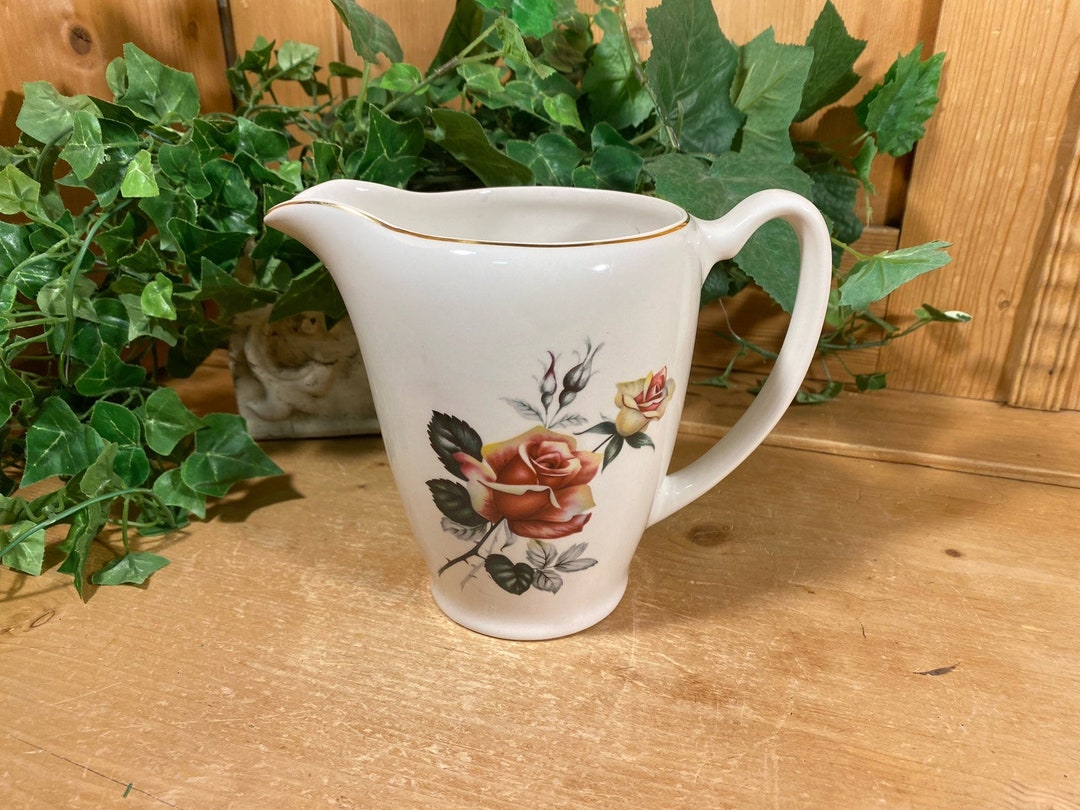 Vintage White Floral Water Pitcher | Lord Nelson Pottery | Roses ...
