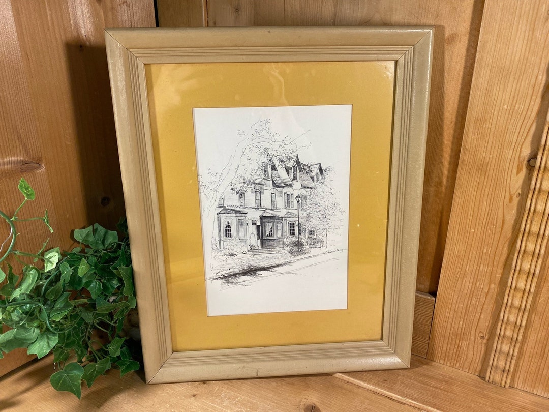Vintage Framed Victorian House Art Print Black and White Sketch Print ...