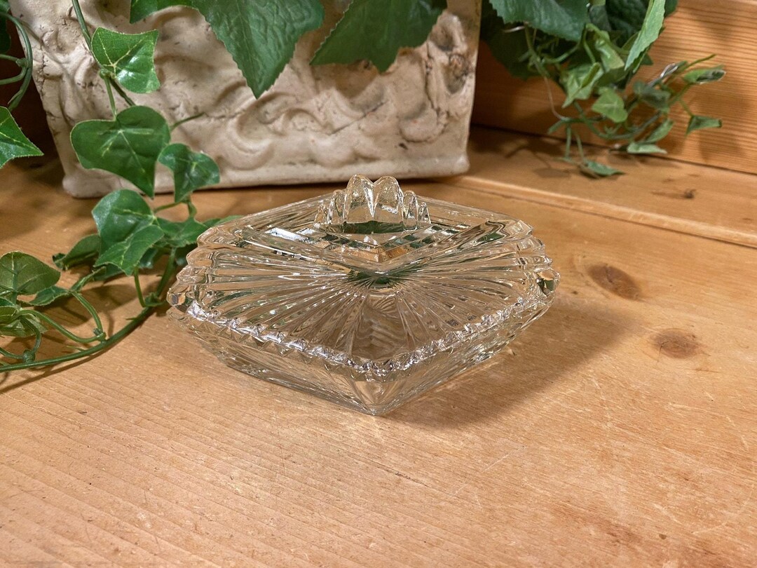 Vintage Diamond Shaped Cut Glass Trinket Dish With Cover | Academia ...