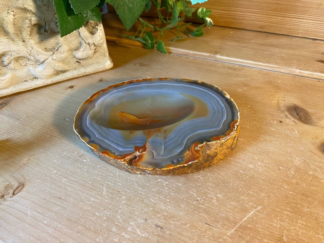 Vintage Agate Slice Trinket Dish | Rock Trinket Dish | Agate Rock With ...