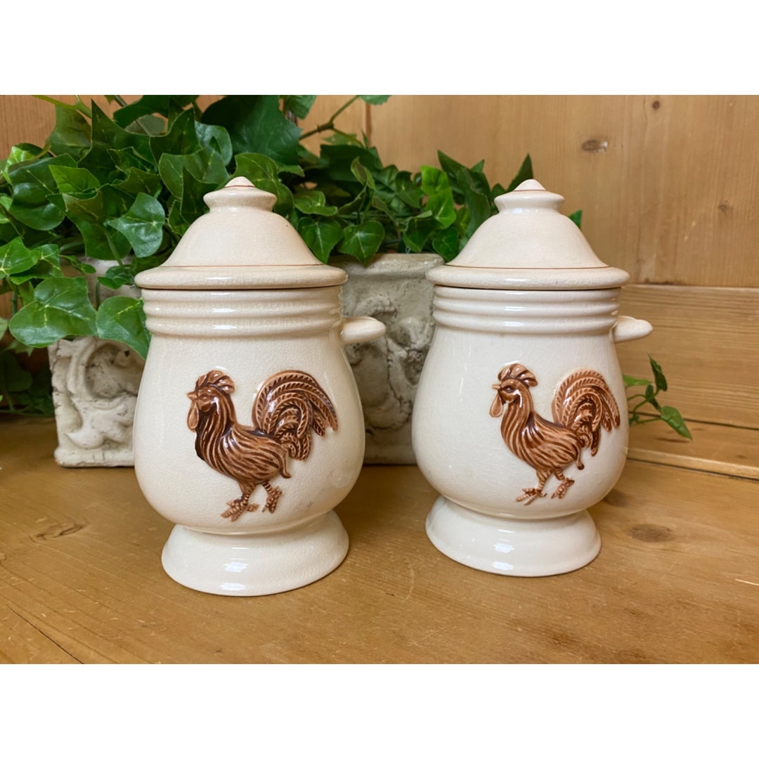 Rooster Canisters With Domed Lids Set of 2 White Ceramic - Etsy