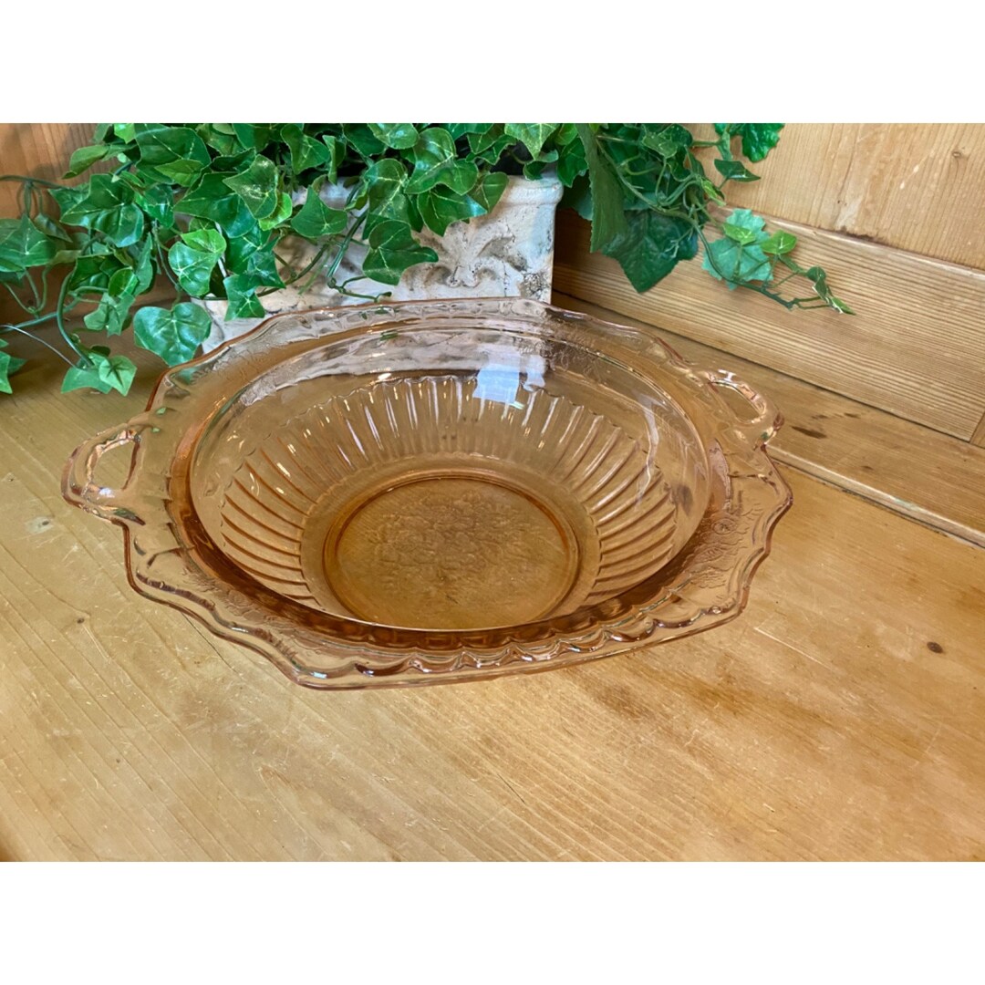 Vintage Pink Depression Glass Bowl With Two Handles | Cottagecore ...