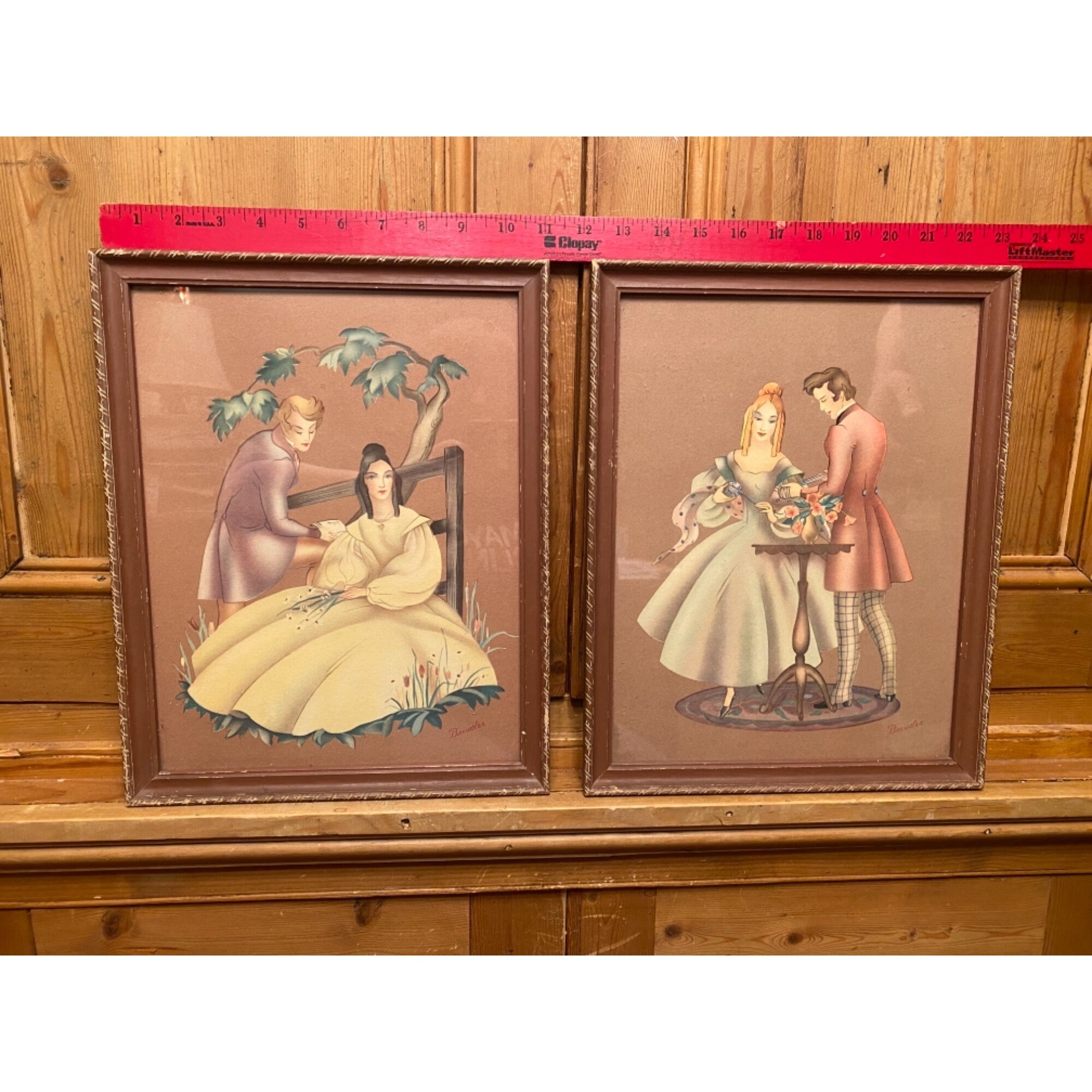 Vintage Suitor Framed Lithograph Art - Set of 2 | Brewer | Vintage ...