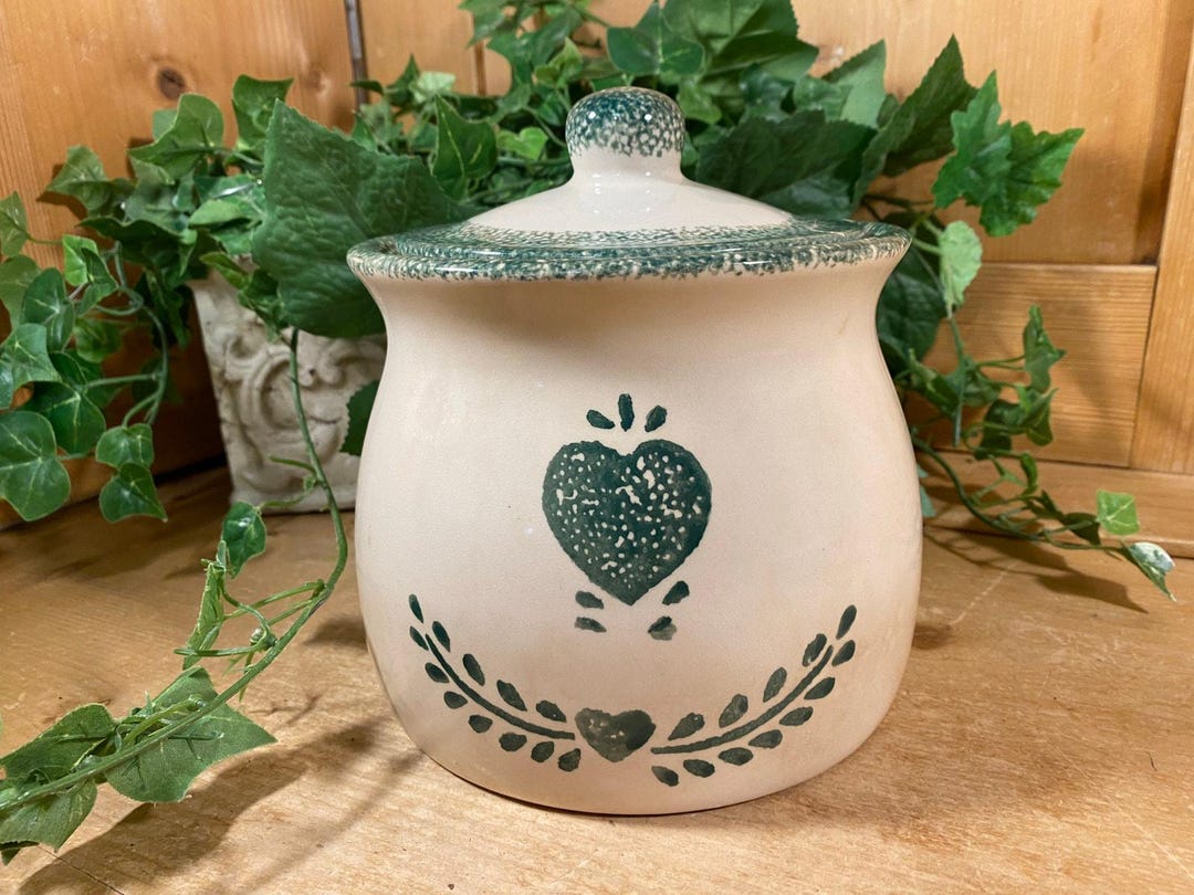 Vintage Green Spongeware Pottery Cookie Jar With Heart | China Teamson ...