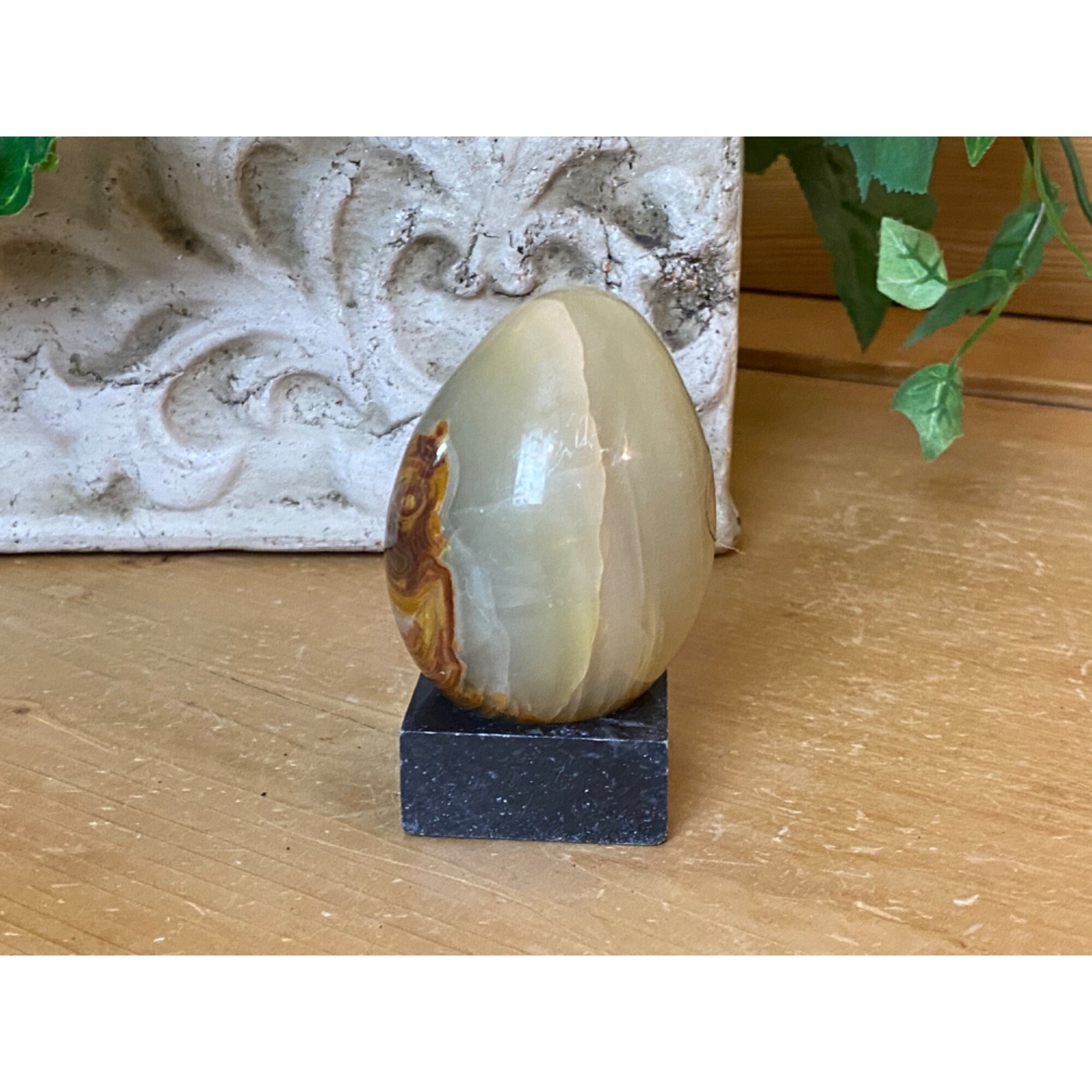 Vintage Marble Egg on Black Marble Stand White Cream and - Etsy