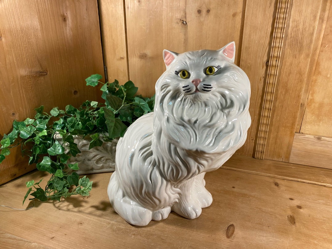 Vintage Large White Ceramic Persian Cat Statue | Farmhouse Table Decor ...