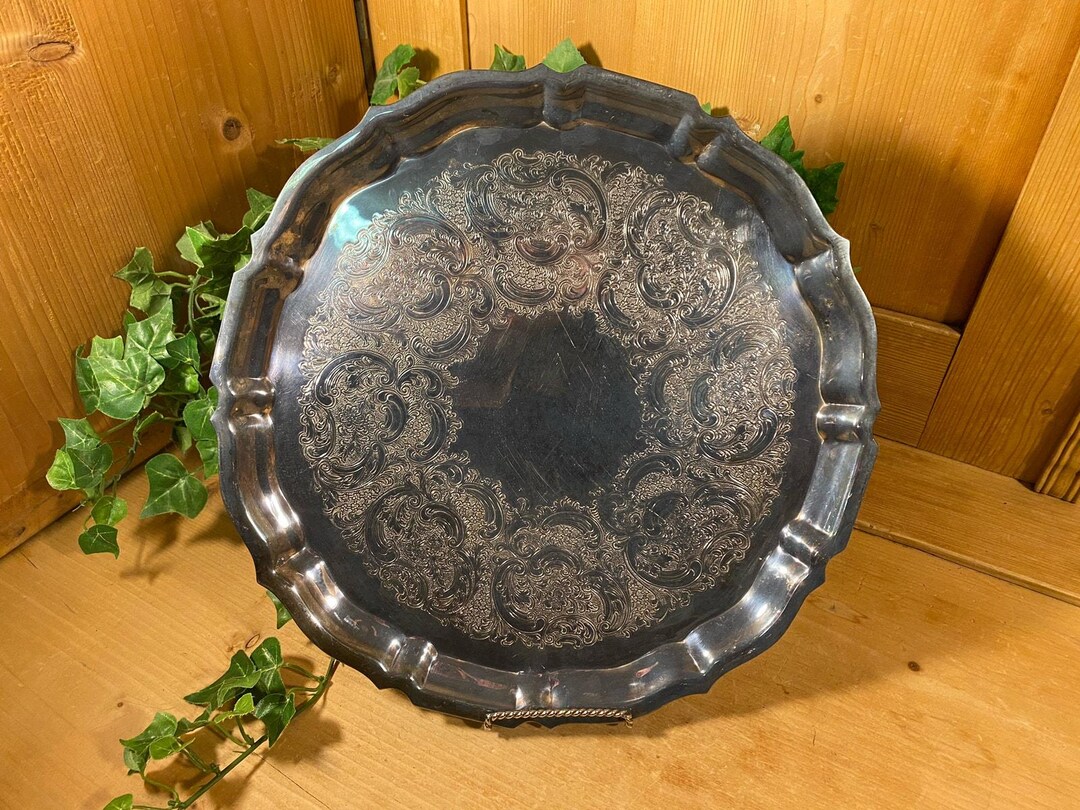 Vintage Etched Ornate Silverplate Round Tray | Hall | Shabby Chic Table ...