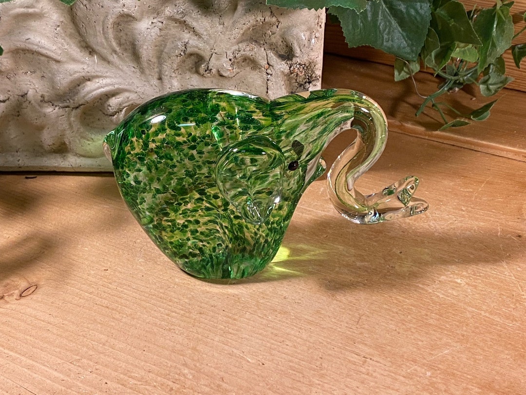 Vintage Green Art Glass Elephant Figurine | Bohemian Shelf Decor | Boho ...