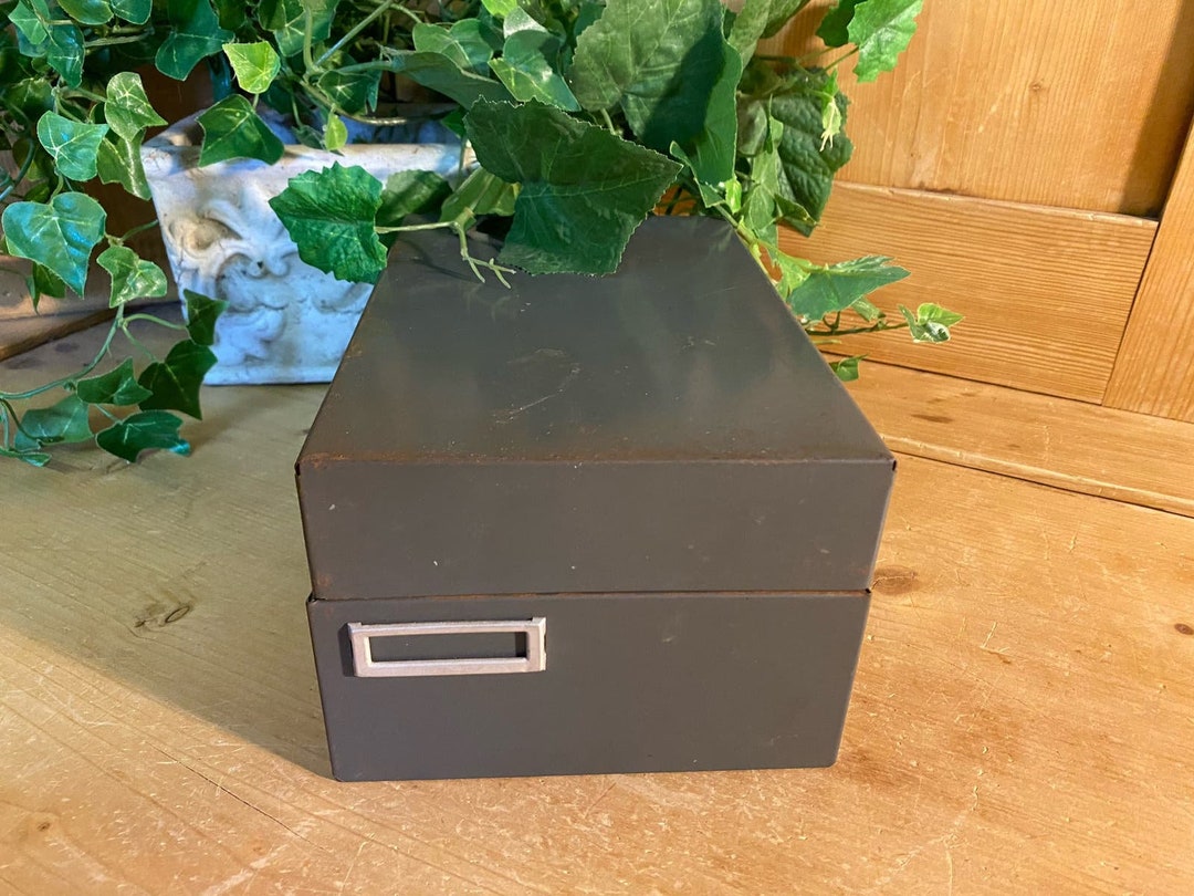 Vintage Metal Card File Metal File Box for 4x6 Cards Industrial Office ...