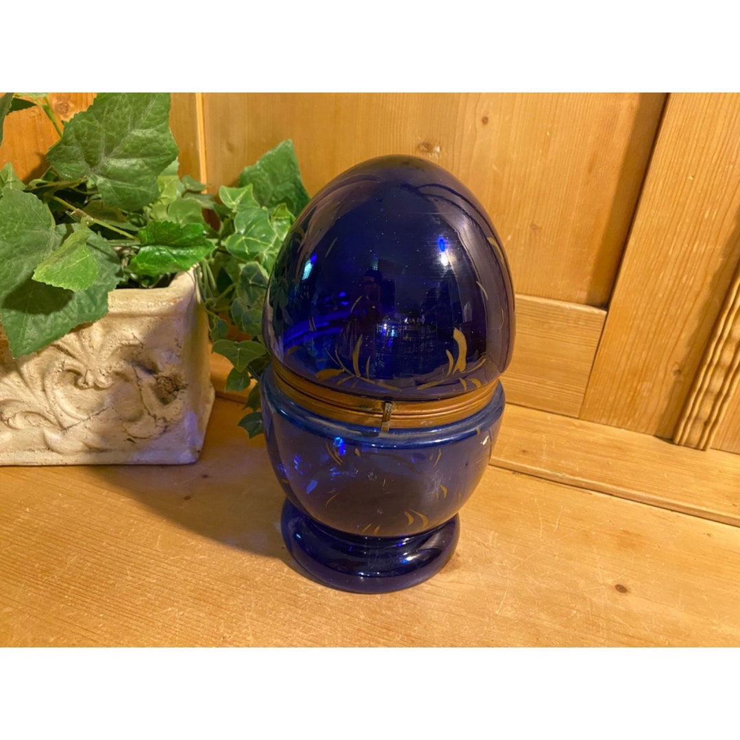 Antique Cobalt Blue Czech Glass Communion Tantalus | Vintage Coralene ...