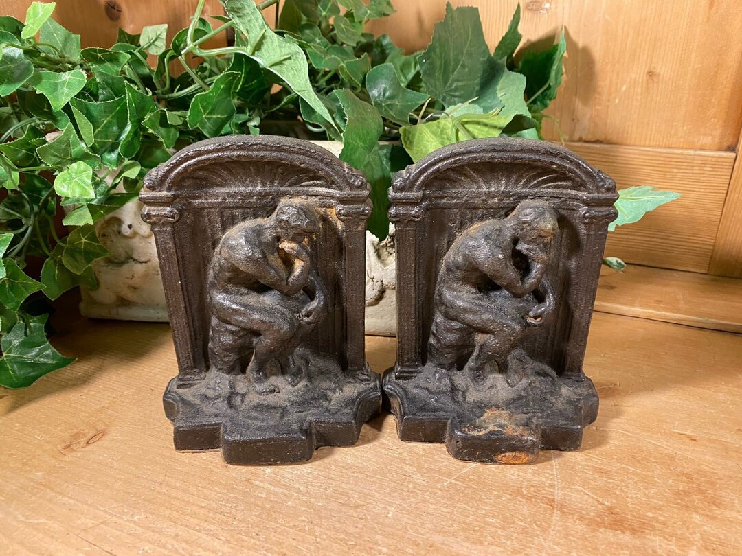 Vintage Cast Iron Bookends the Thinker Midcentury Modern Shelf Decor ...