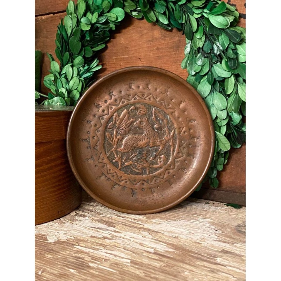 Vintage Pressed Copper Primitive Deer Plate Antique Copper | Etsy