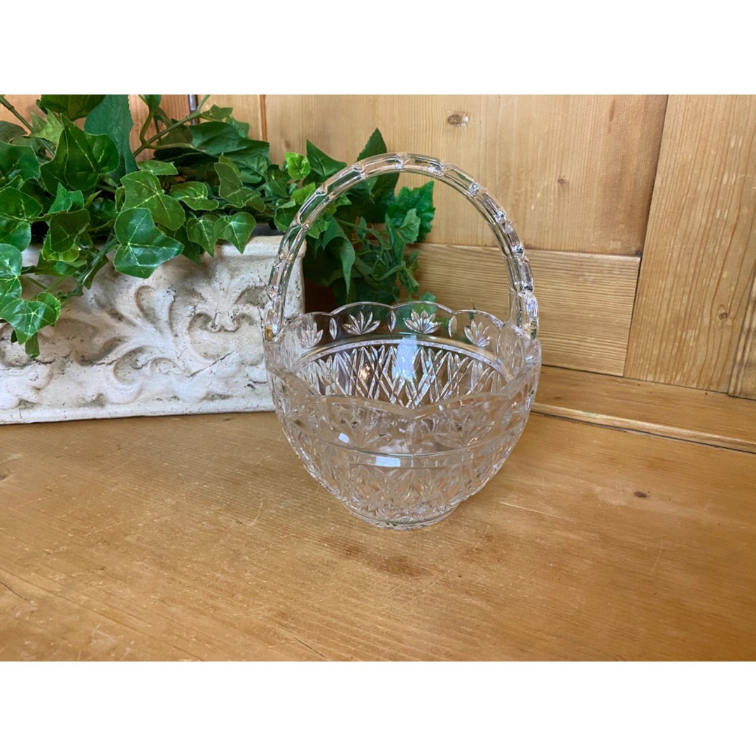 Vintage Clear Glass Basket | Cottagecore | Molded Glass Basket With ...