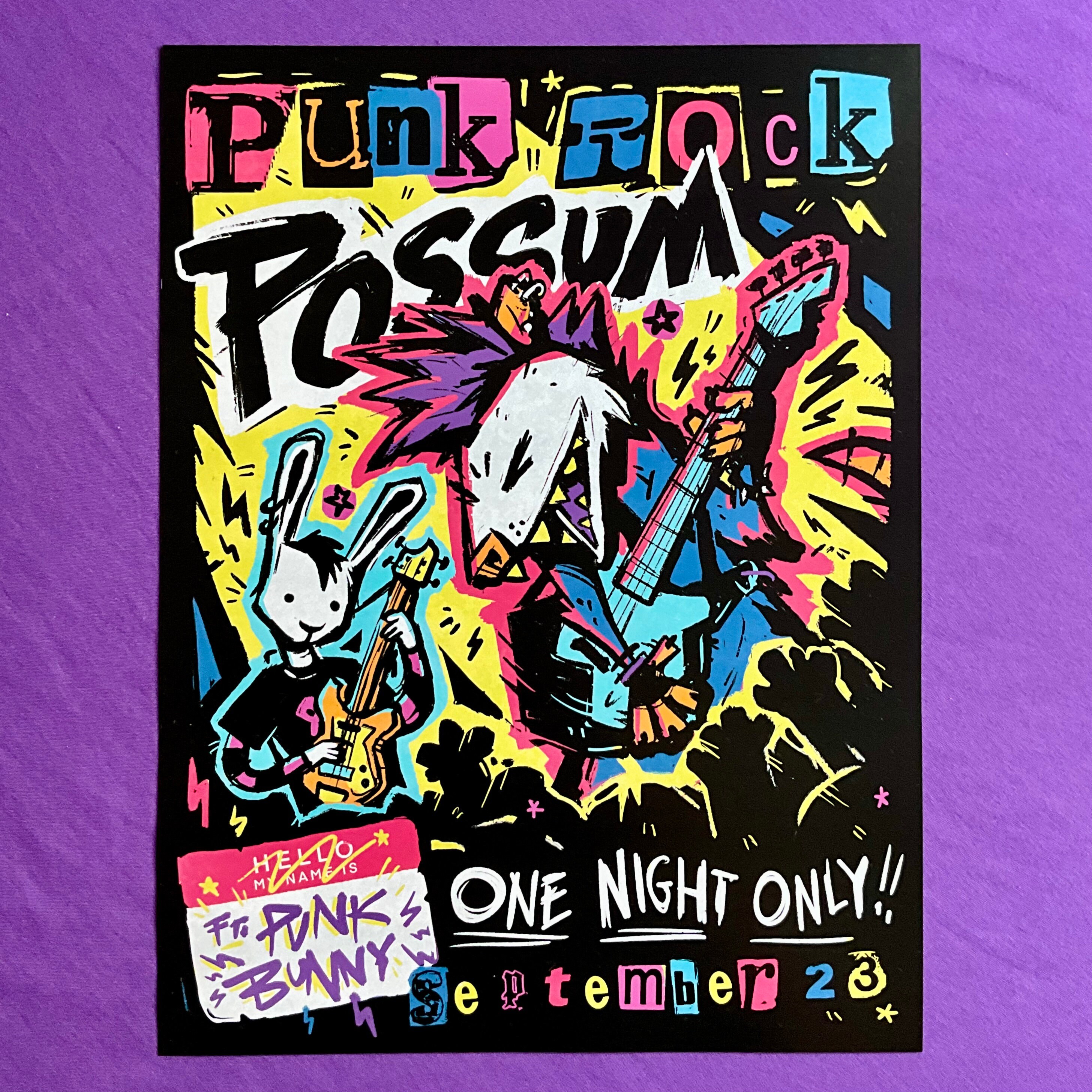 Punk Rock Possum (ft. Punk Bunny) Poster / Record Trash Animal Indie ...