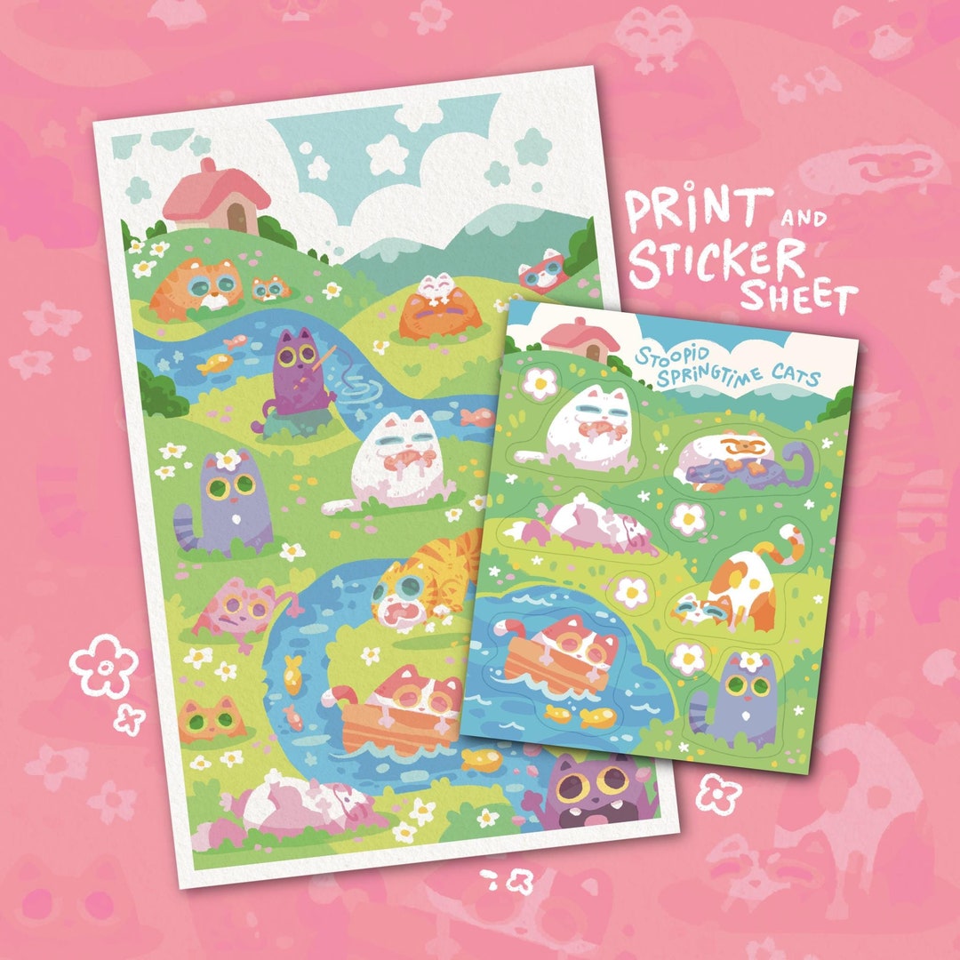Stoopid Springtime Cats Print & Sticker Sheet Bundle // Meme Cat ...