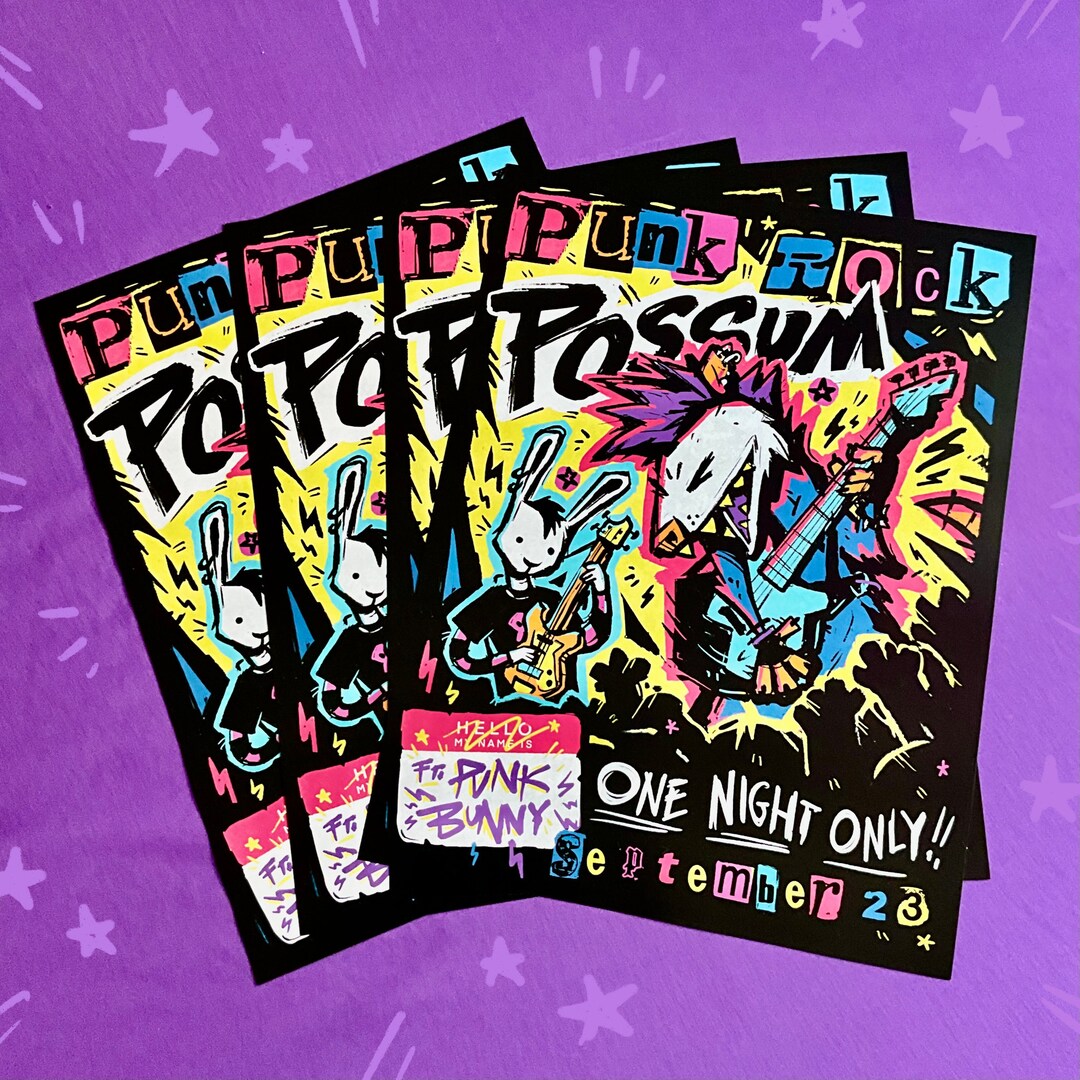 Punk Rock Possum (ft. Punk Bunny) Poster / Record Trash Animal Indie ...