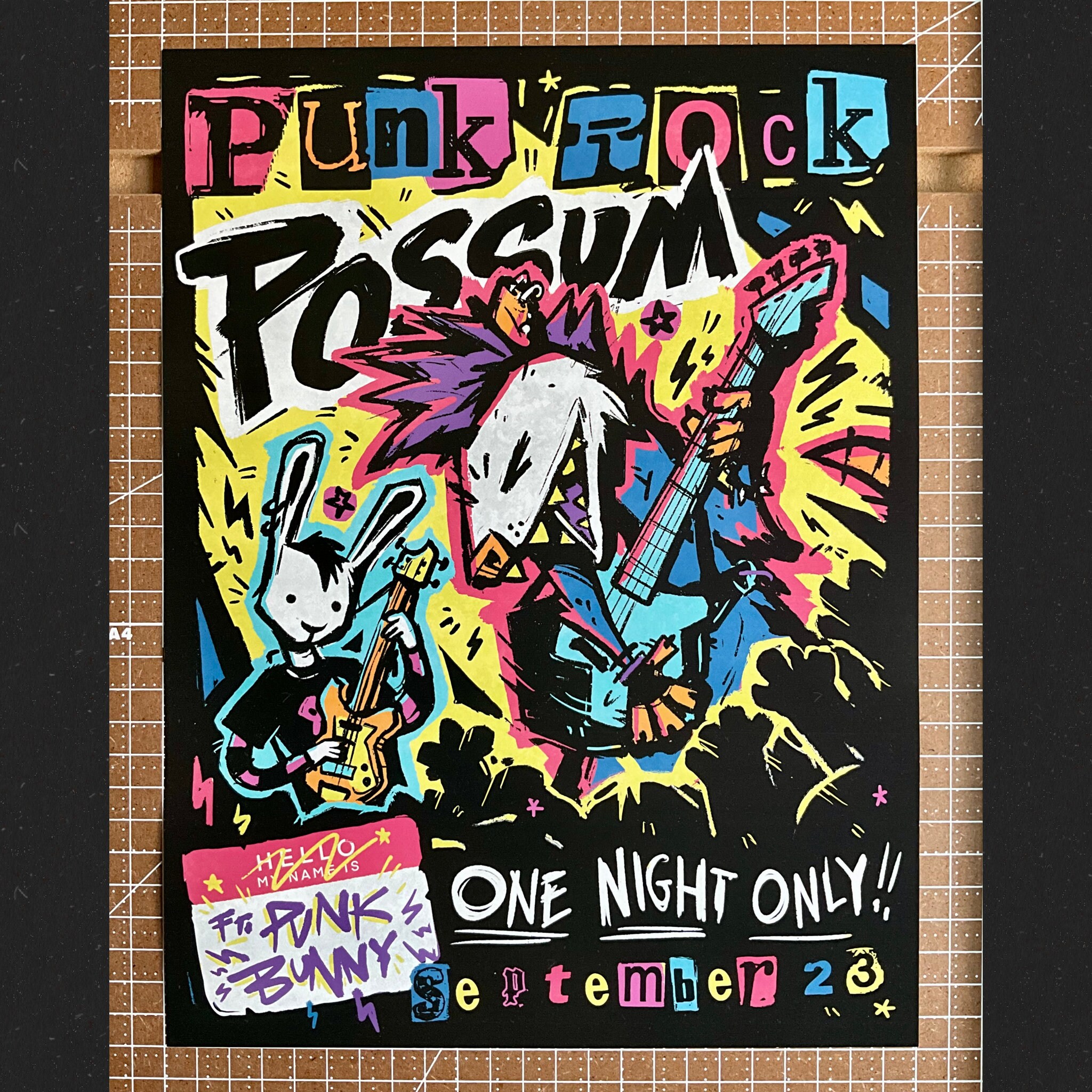Punk Rock Possum (ft. Punk Bunny) Poster / Record Trash Animal Indie ...