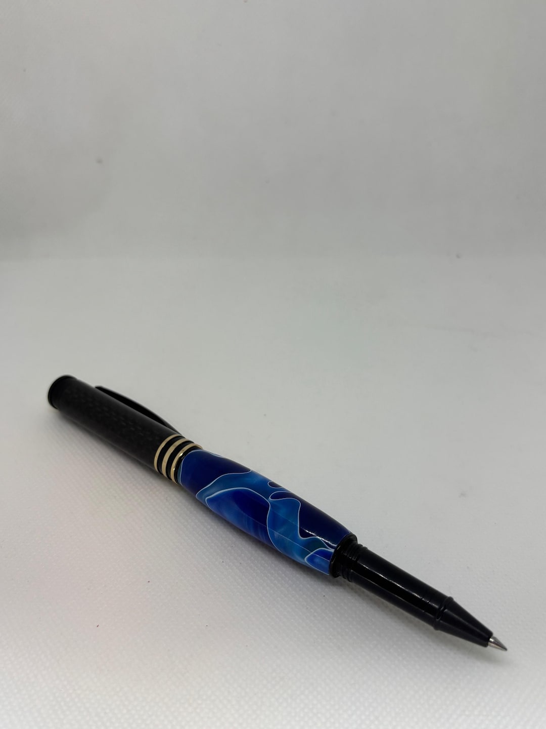 Carbon Fiber Metro Screw Cap Pen With Blue and White Acrylic - Etsy