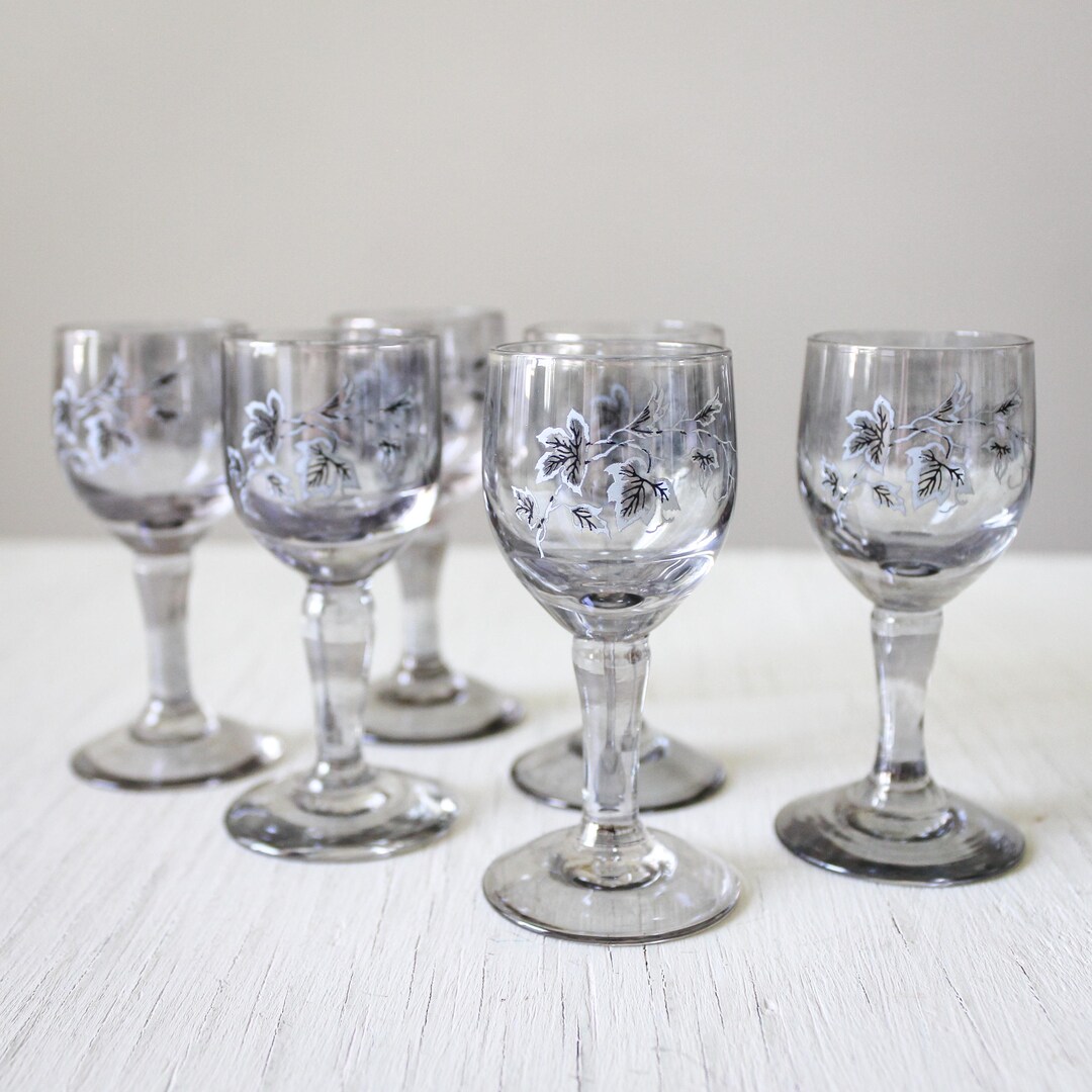 50ml Set of Six Vintage Port Glasses With Vine Print - Etsy