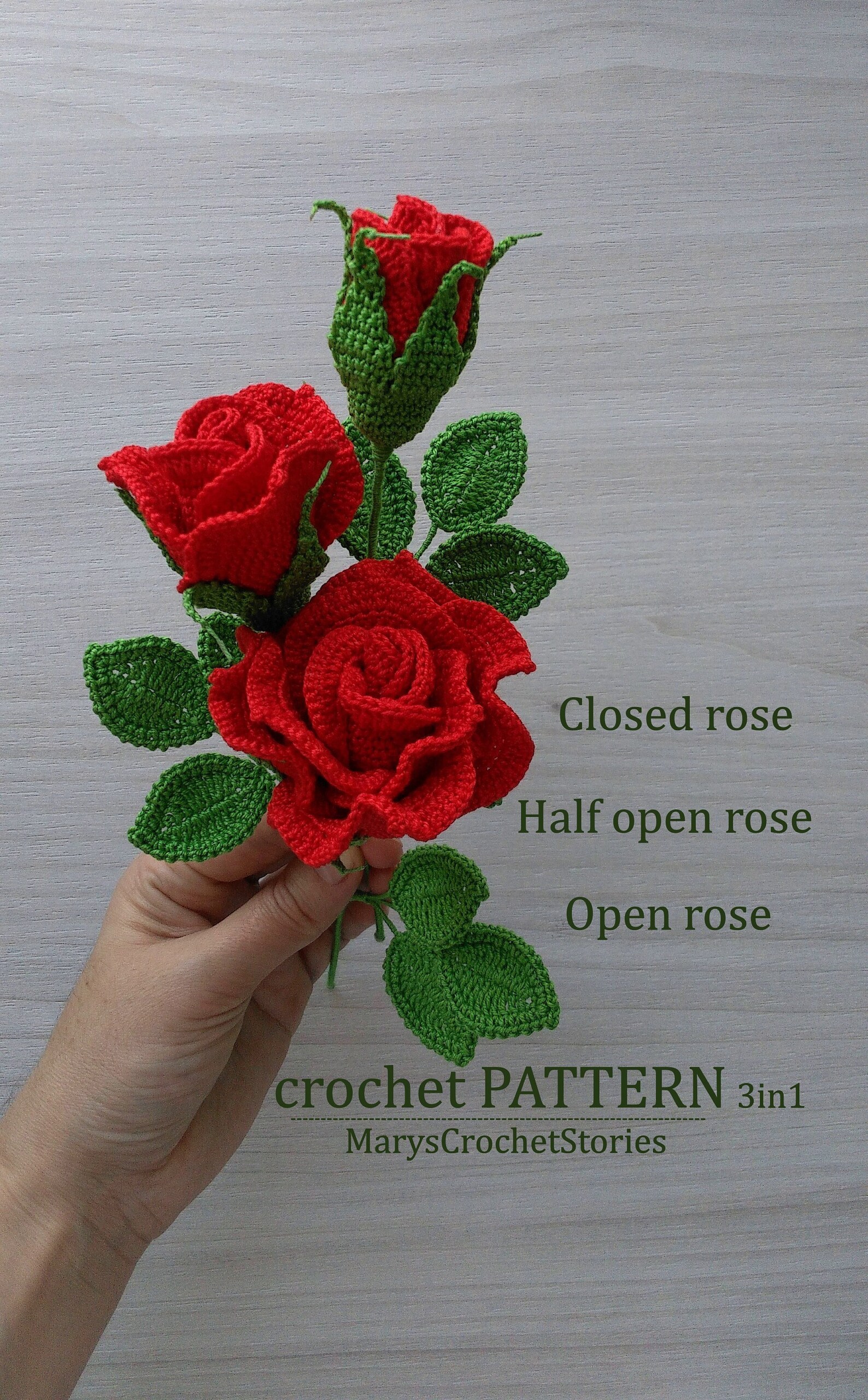 Roses Crochet Pattern 3in1 Close Rose Half Open Rose Open Rose - Etsy