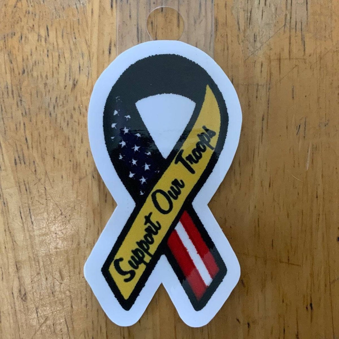 Support Our Troops Ribbon Flag 3 Inch White Background Water Resistant ...