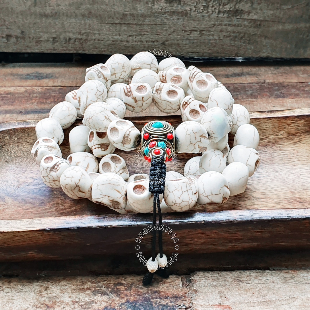 Tibetan Skull Mala Necklace, 18 Mm Beads With Adjustable Sliding Knot ...