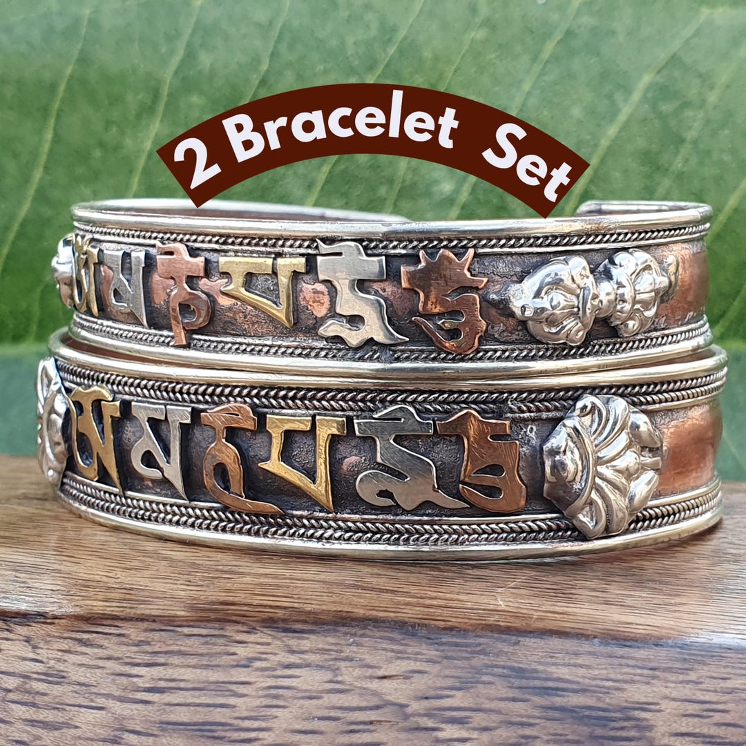 2 Om Mani Padme Hum Tibetan Copper Bracelet, Buddhist Mantra Bangle ...