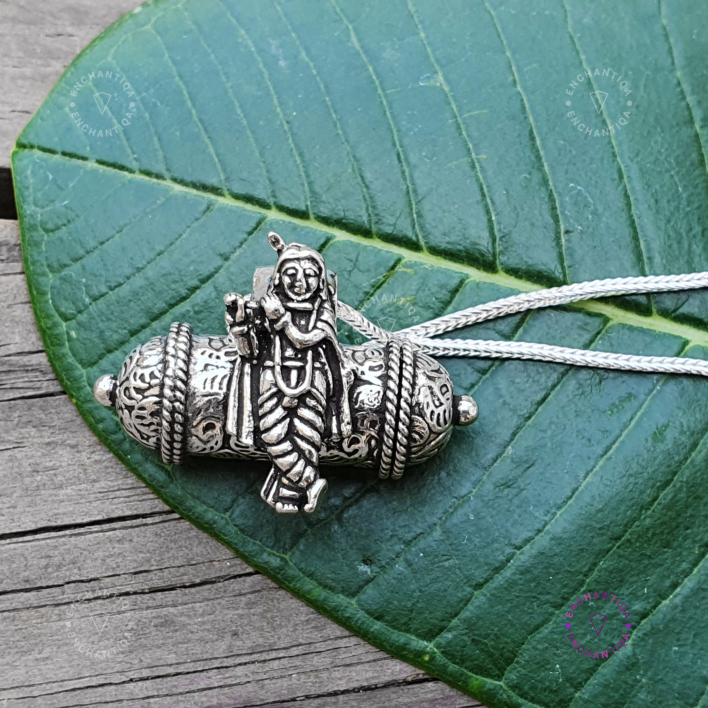 Silver Lord Krishna Pendant, God Tribal India Jewelry Hindu, Ethnic ...