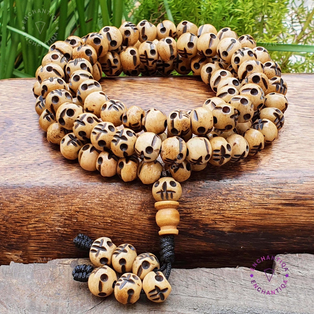 Yak Bone Skull Mala: 108 Brown Prayer Beads, Buddhist Necklace - Etsy