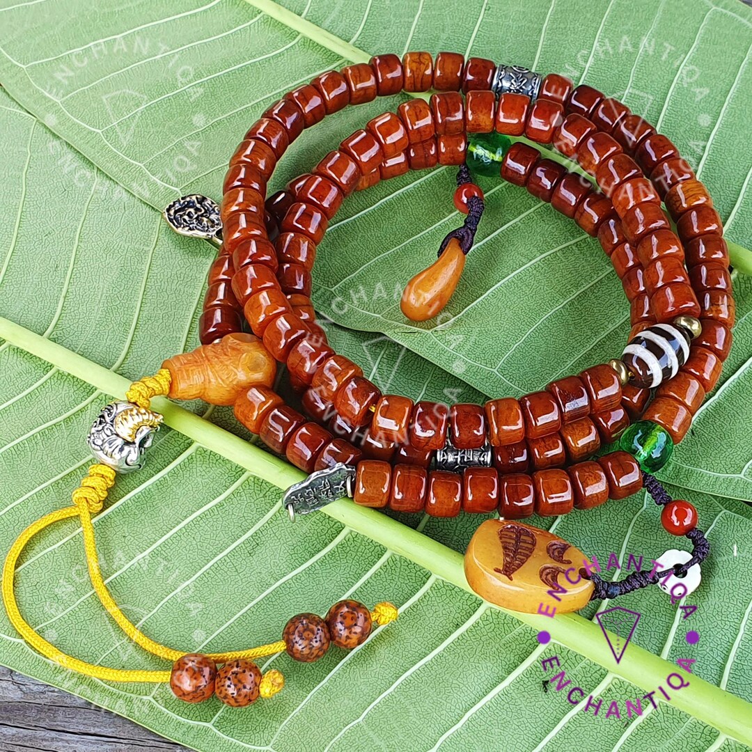Handcrafted Tibetan Yak Bone Mala | 108 Cube Beads With Dzi-style ...