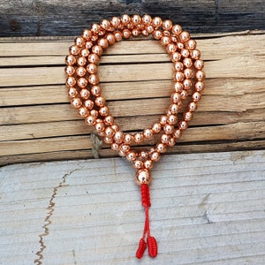 108 Shiny Solid Copper Beads Mala Necklace – 6mm / 8mm Beads ...