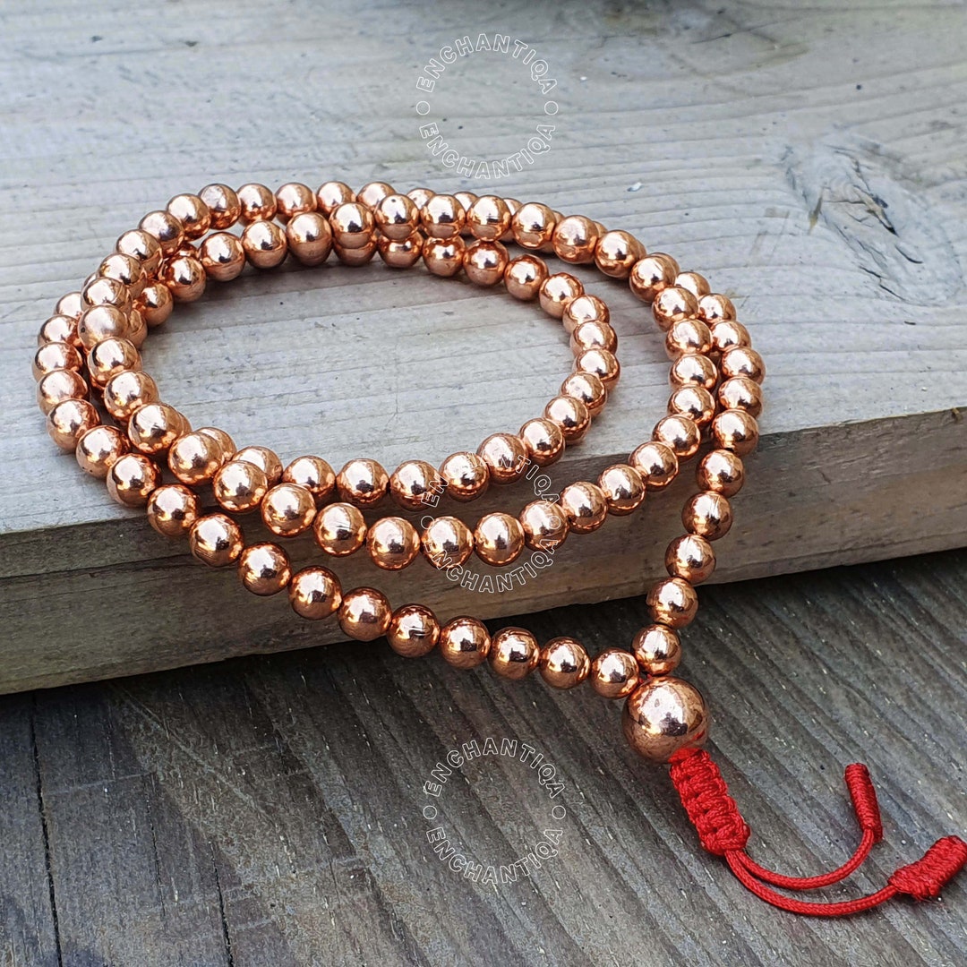 108 Shiny Solid Copper Beads Mala Necklace – 6mm / 8mm Beads ...