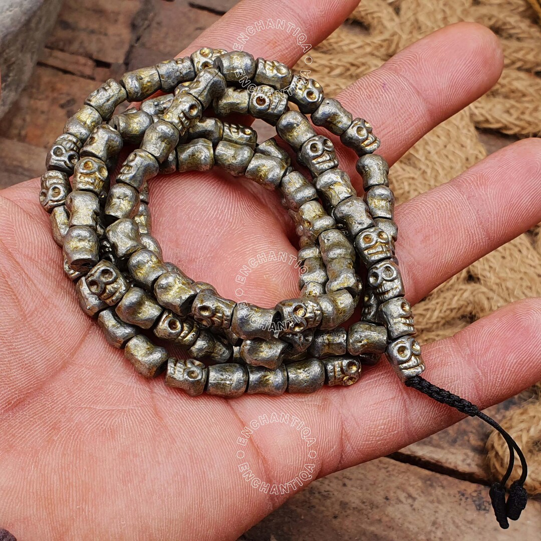 108 Metal Skull Beads Mala With Adjustable Sliding Knot Spiritual ...